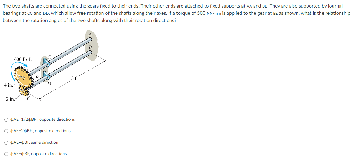 Solved The two shafts are connected using the gears fixed to | Chegg.com