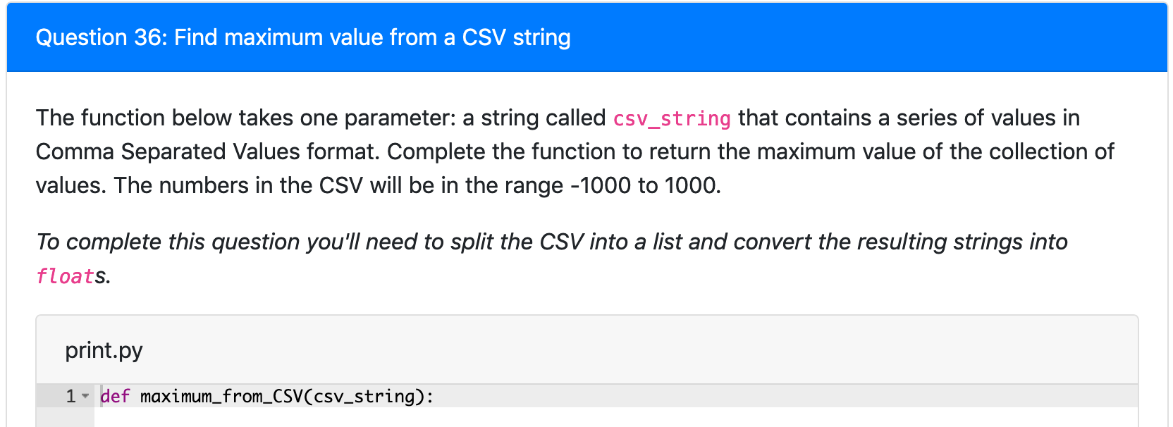 Solved ion 36 Find Maximum Value From A CSV String The Chegg
