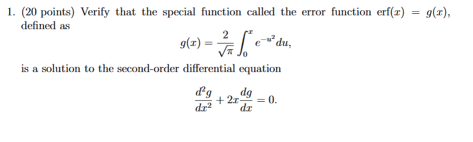 Solved 1. (20 points) Verify that the special function | Chegg.com