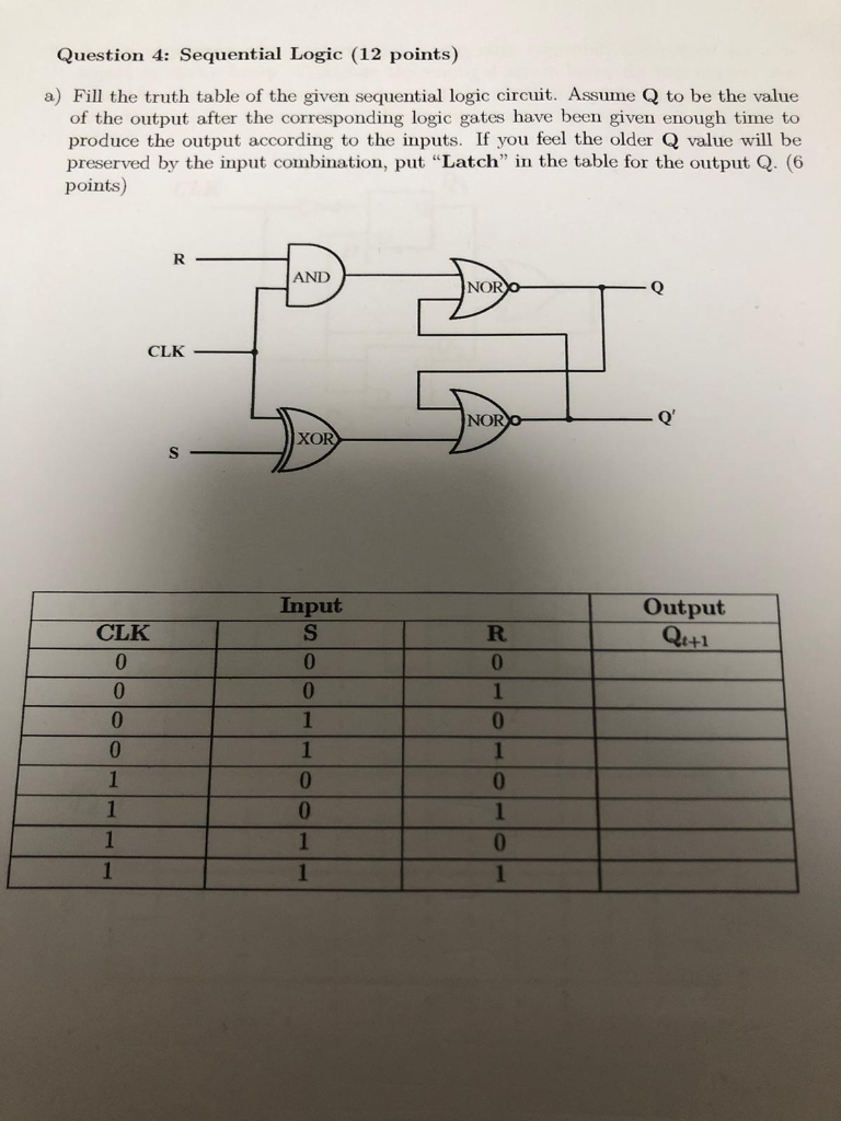 Solved Question 4: Sequential Logic (12 points) a) Fill the | Chegg.com