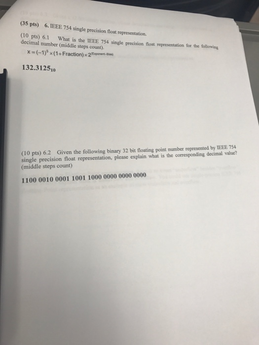 Solved IEEE 754 single precision float representation. What | Chegg.com