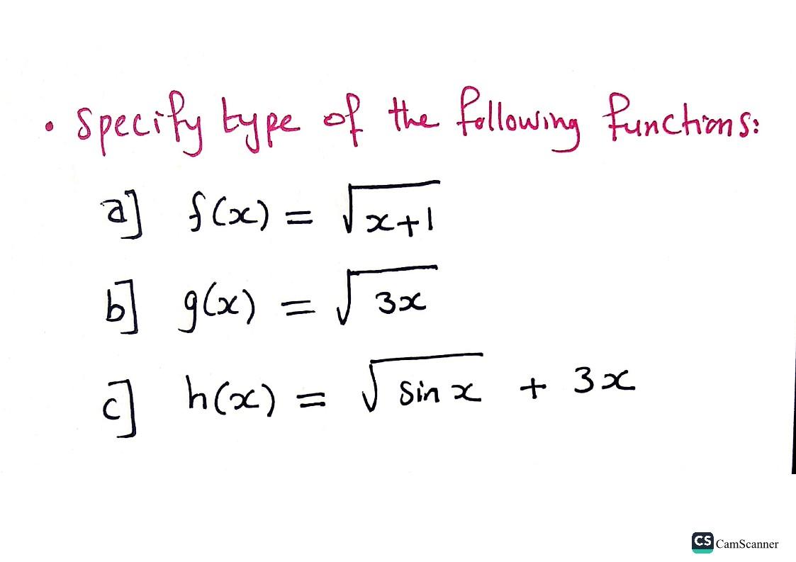 Solved - specify type of the following functions: a] | Chegg.com