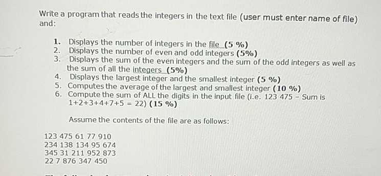 Solved Write a program that reads the integers in the text | Chegg.com