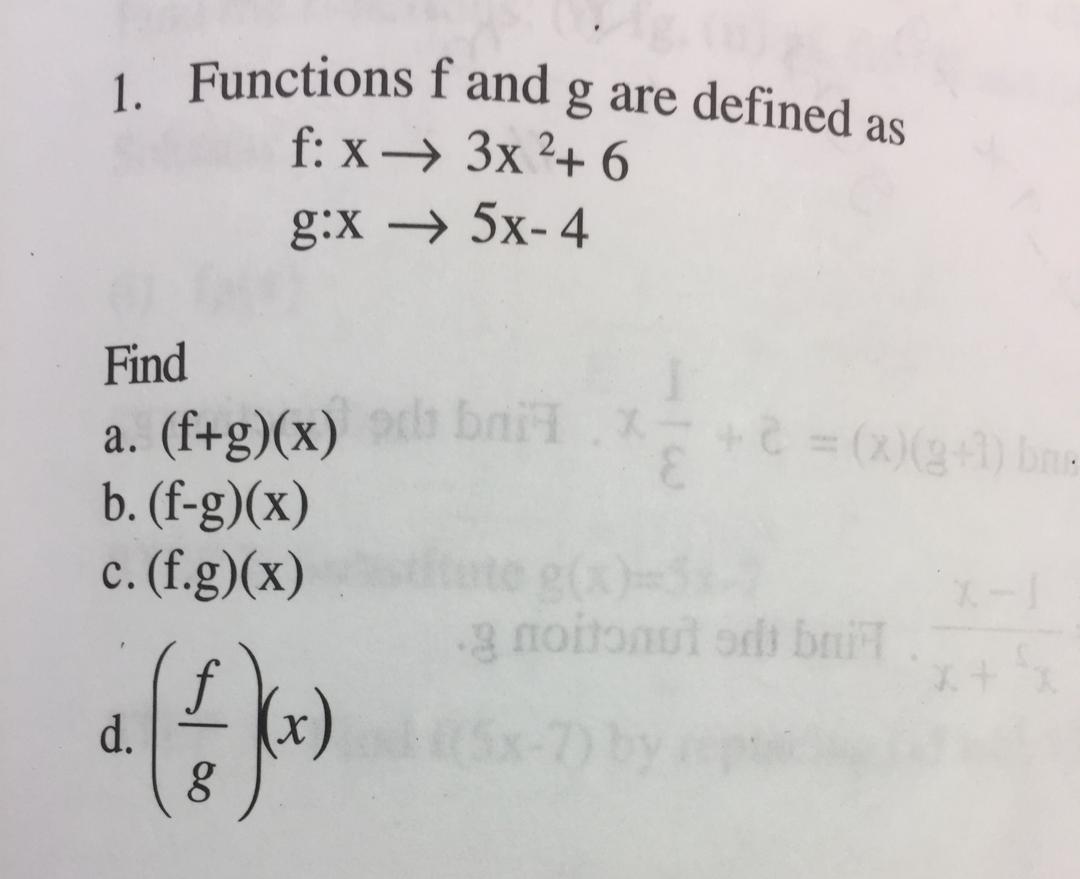 Solved 1. Functions f and g are defined as f: x + 3x 2+ 6 | Chegg.com