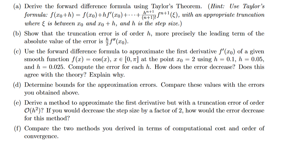 (a) Derive the forward difference formula using | Chegg.com