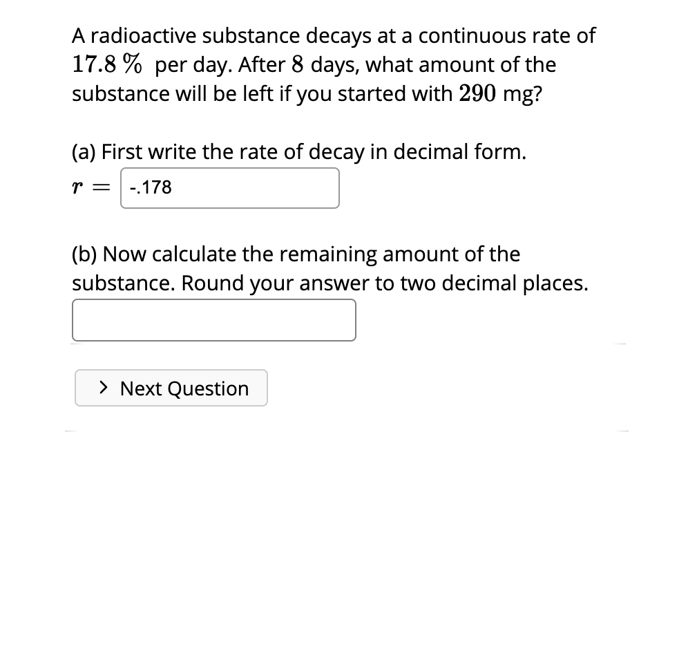Solved A radioactive substance decays at a continuous rate | Chegg.com