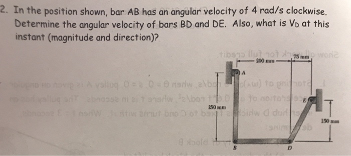Solved 2. In the position shown, bar AB has an angular | Chegg.com