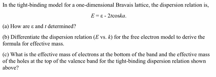 Solved In the tight-binding model for a one-dimensional | Chegg.com