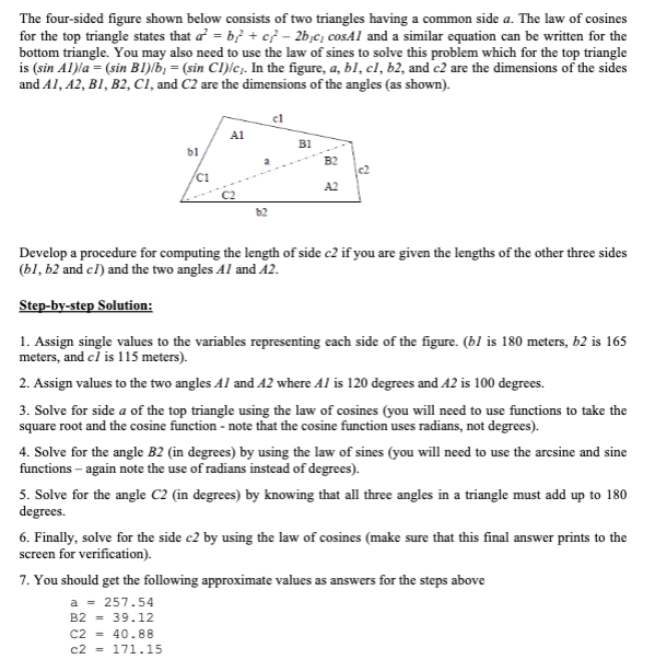 Solved The four-sided figure shown below consists of two | Chegg.com