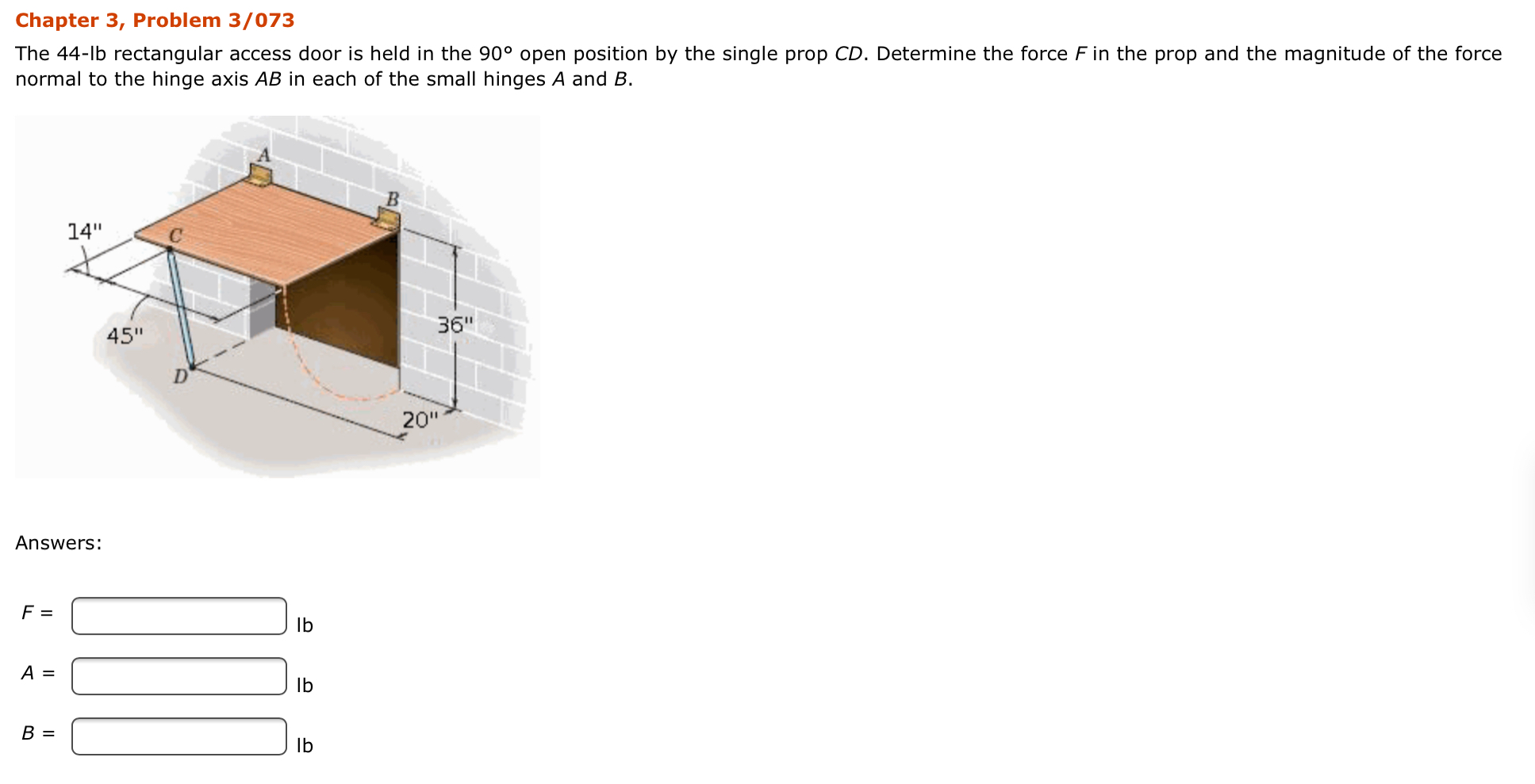 Solved Chapter 3, Problem 3/073 The 44-lb rectangular access | Chegg.com
