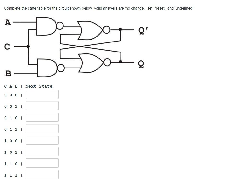 Solved Complete the state table for the circuit shown below. | Chegg.com