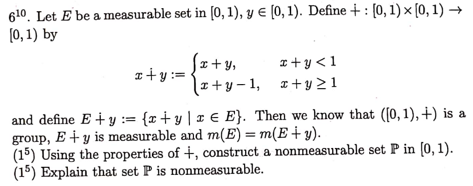 Solved 610. Let E be a measurable set in (0,1), y € (0, 1). | Chegg.com