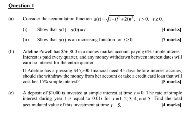 Solved a) Consider the accumulation function | Chegg.com