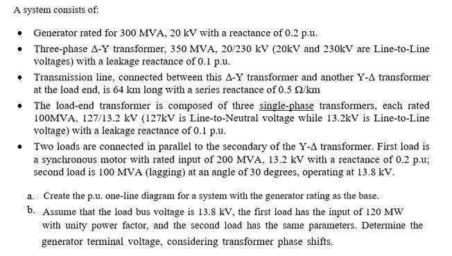 Solved A system consists of: • Generator rated for 300 MVA, | Chegg.com