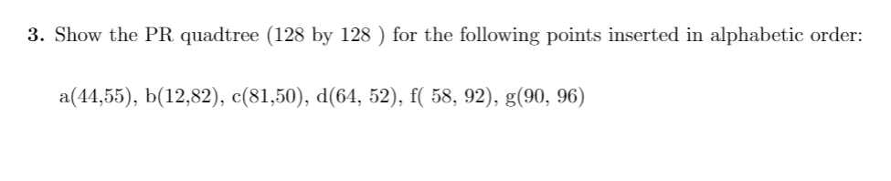 Solved 3. Show the PR quadtree (128 by 128 ) for the | Chegg.com