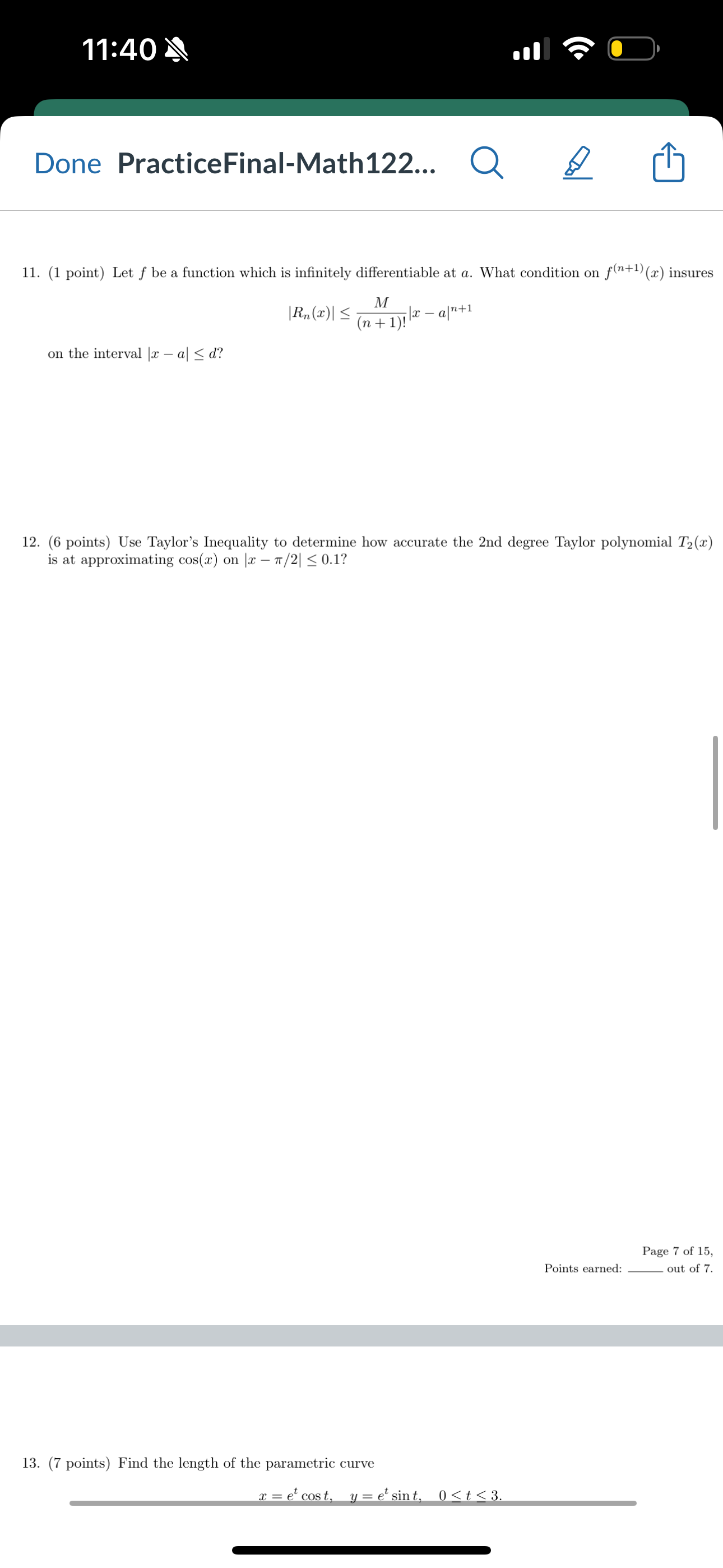 Solved 11. (1 point) Let f be a function which is infinitely | Chegg.com