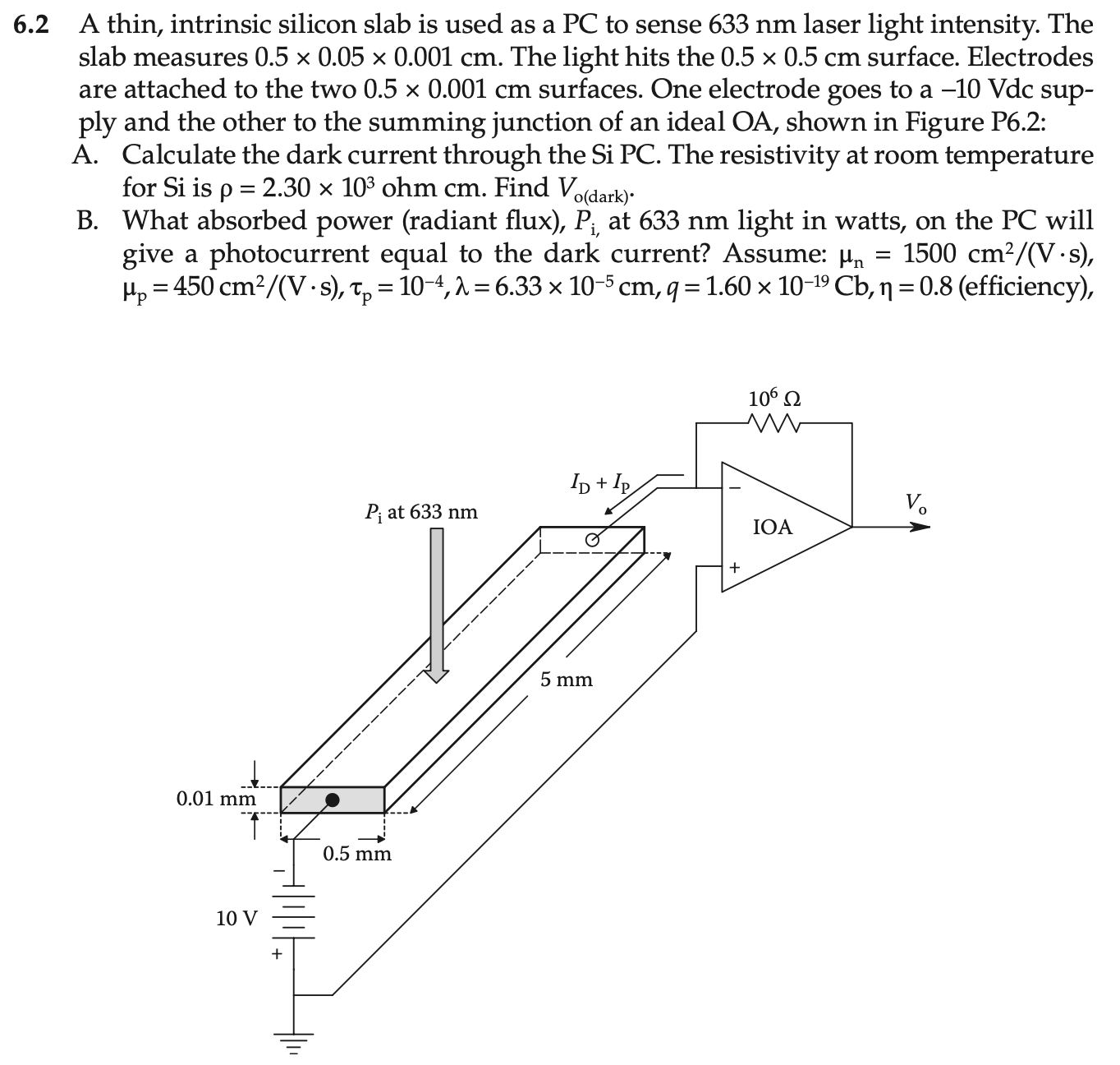Solved .2 A thin, intrinsic silicon slab is used as a PC to | Chegg.com