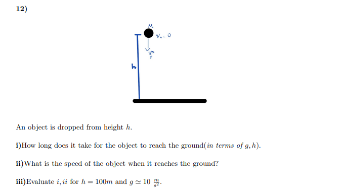 Solved An object is dropped from height h. i) How long does | Chegg.com