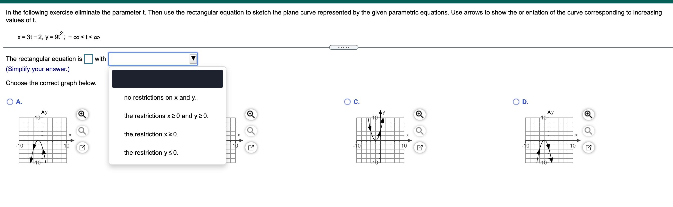 Solved In the following exercise eliminate the parameter t. | Chegg.com