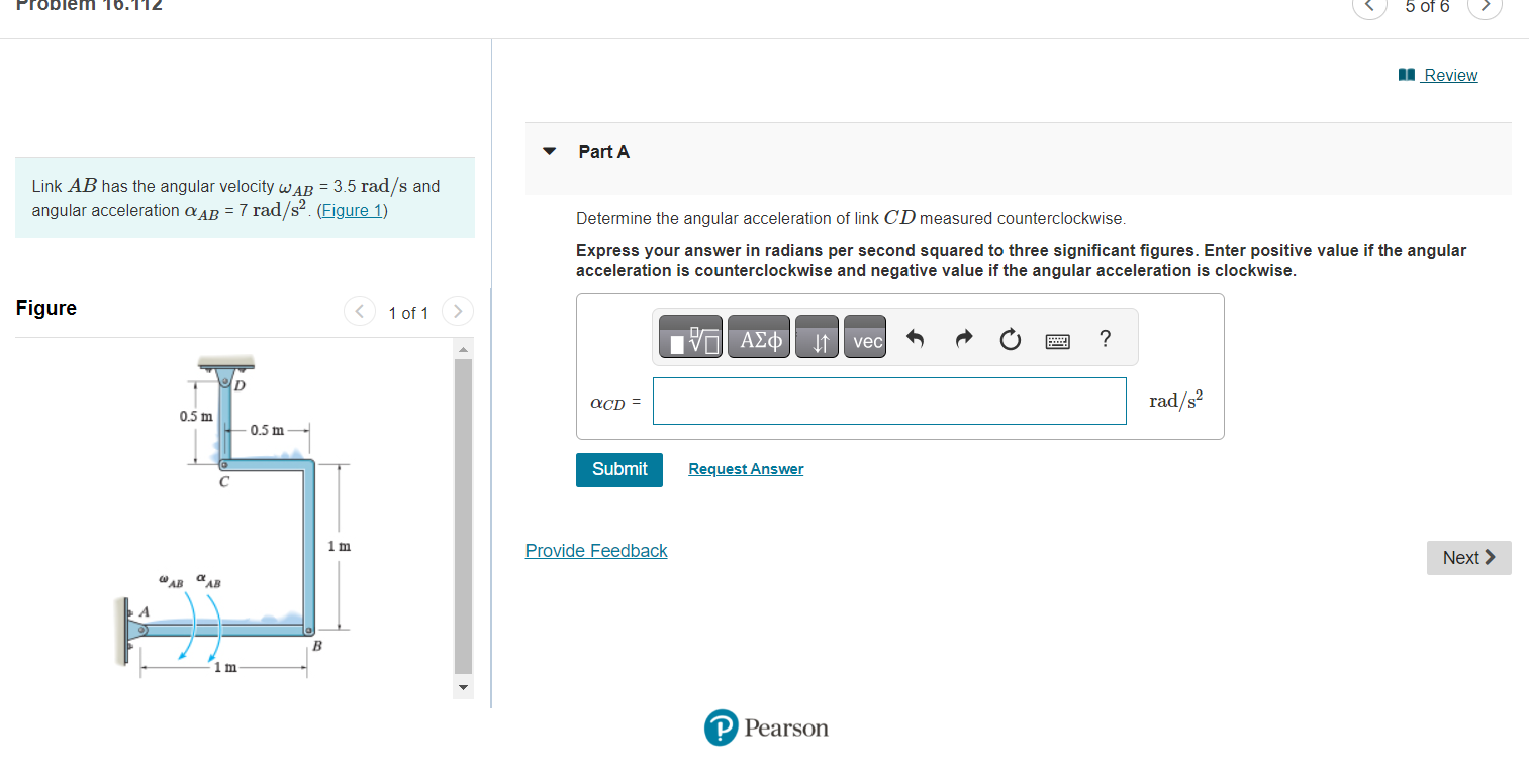 Solved Problem 16.112 5 of 6 Review Link AB has the angular | Chegg.com