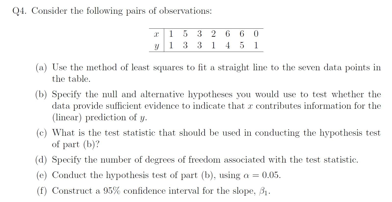 Solved Q4. Consider the following pairs of observations: х 1 | Chegg.com