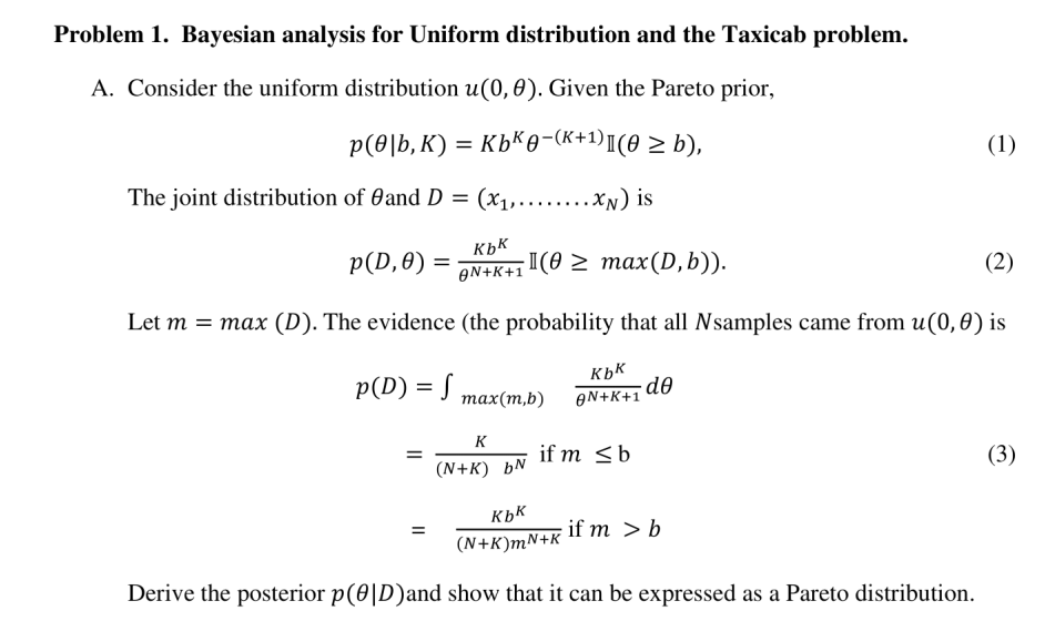 Problem 1. Bayesian analysis for Uniform distribution | Chegg.com