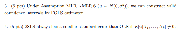 Solved 3. (5 pts) Under Assumption MLR.1-MLR.6 (u~ N(0,0²)), | Chegg.com Solved 3. (5 pts) Under Assumption MLR.1-MLR.6 (u~ N(0,0²)), | Chegg.com