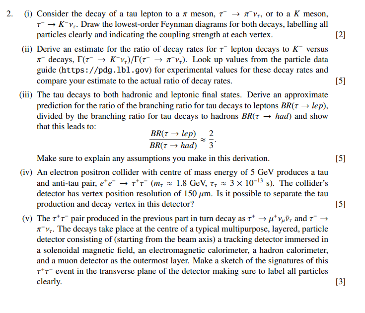 Solved (i) Consider the decay of a tau lepton to a π meson, | Chegg.com