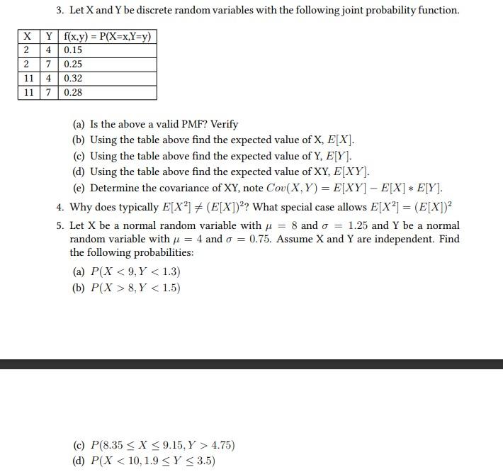 Solved 3. Let X and Y be discrete random variables with the | Chegg.com