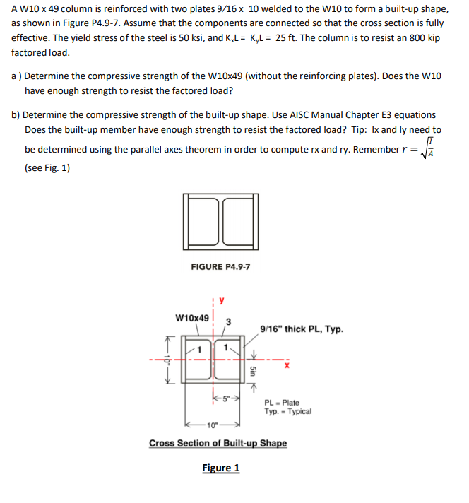 Solved A W10 x 49 column is reinforced with two plates 9/16 | Chegg.com