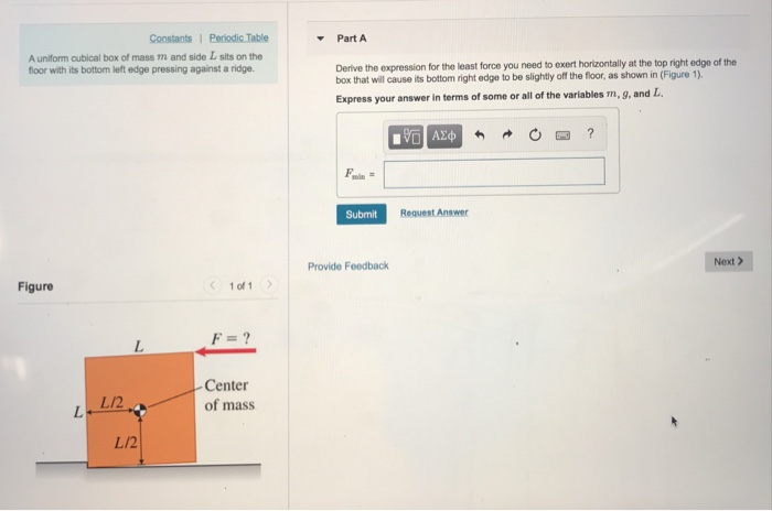 Solved Part A A uniform cubical box of mass m and side L | Chegg.com