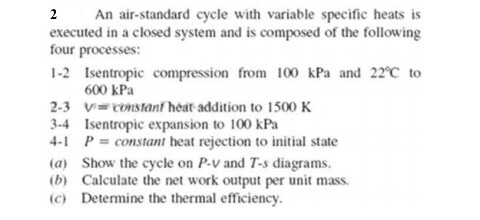 Solved An air-standard cycle with variable specific heats is | Chegg.com