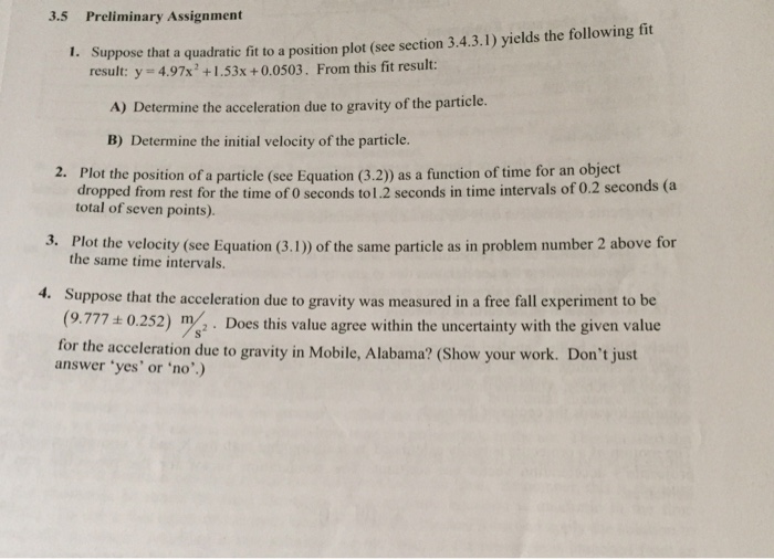 Solved Suppose that a quadratic fit to a position plot (sec | Chegg.com