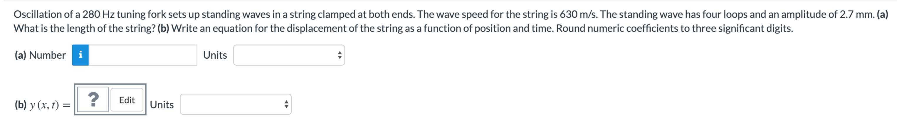Solved Oscillation of a 280 Hz tuning fork sets up standing | Chegg.com
