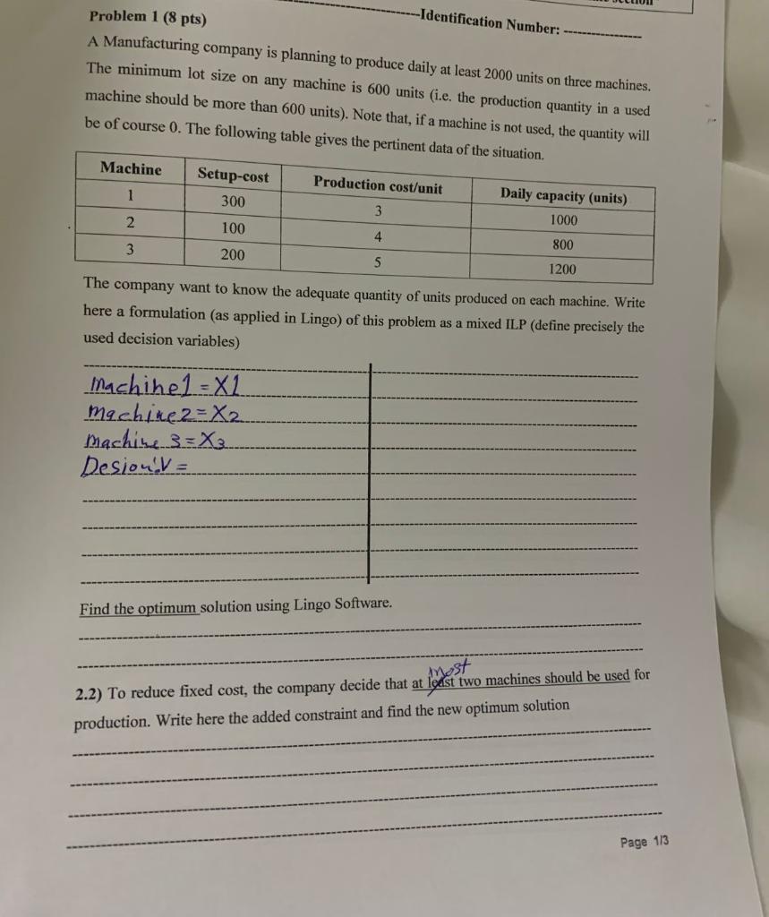 Solved Identification Number: Problem 1 (8 pts) A | Chegg.com