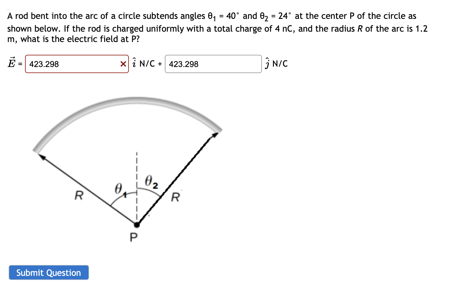Solved A rod bent into the arc of a circle subtends angles | Chegg.com