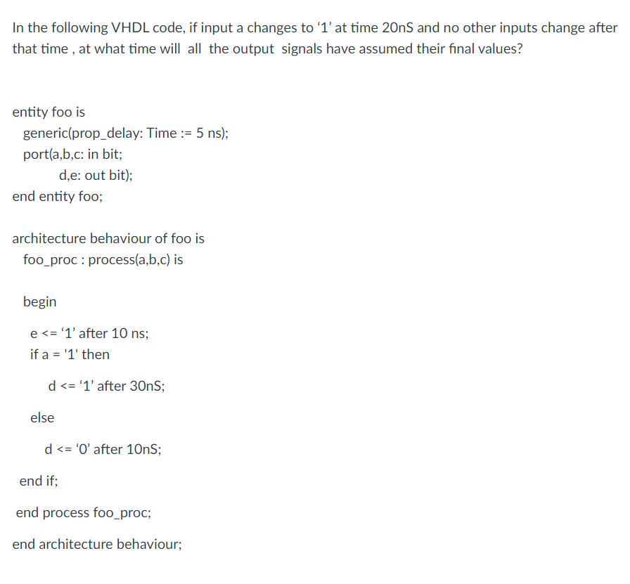 Solved In the following VHDL code, if input a changes to | Chegg.com