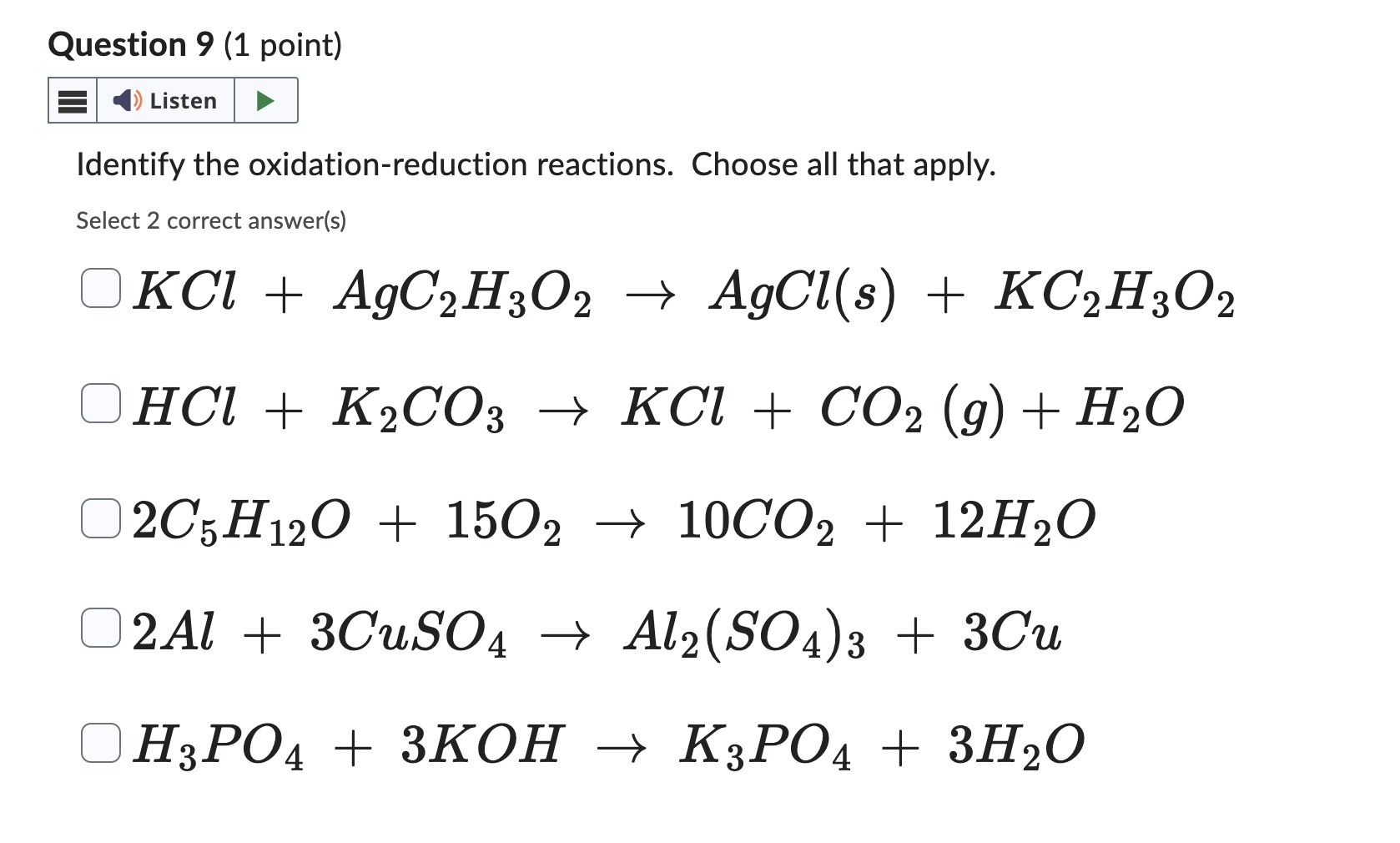 Solved Identify the oxidation-reduction reactions. Choose | Chegg.com