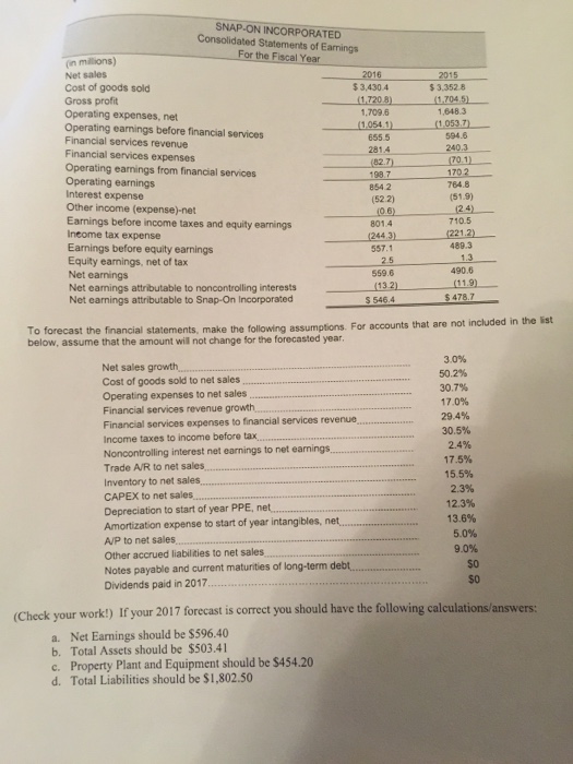 Solved 4 Following are the financial statements of Snap-On | Chegg.com