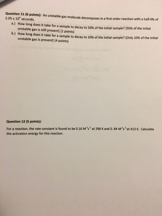 Solved An unstable gas molecule decomposes in a first order | Chegg.com