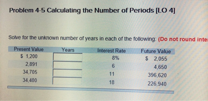 Solved Problem 4-5 Calculating the Number of Periods [LO 4 | Chegg.com
