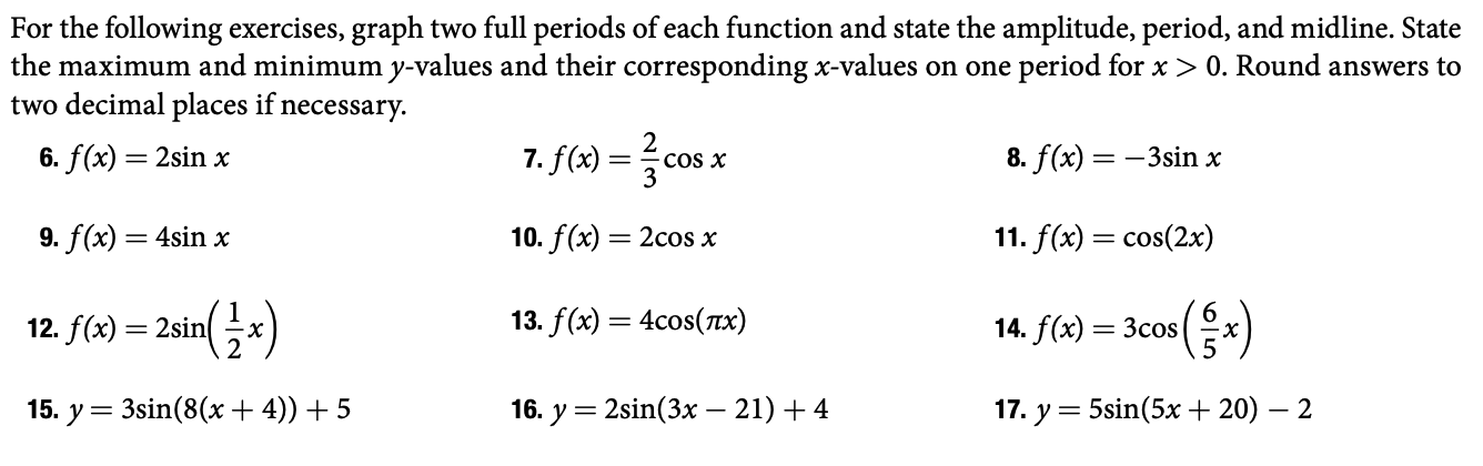 Solved For the following exercises, graph two full periods | Chegg.com