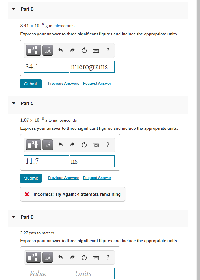 Solved Part B 3.41 x 10-5 g to micrograms Express your | Chegg.com