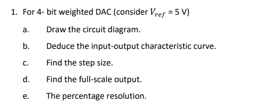 Solved 1. For 4- bit weighted DAC (consider Vref =5 V ) a. | Chegg.com