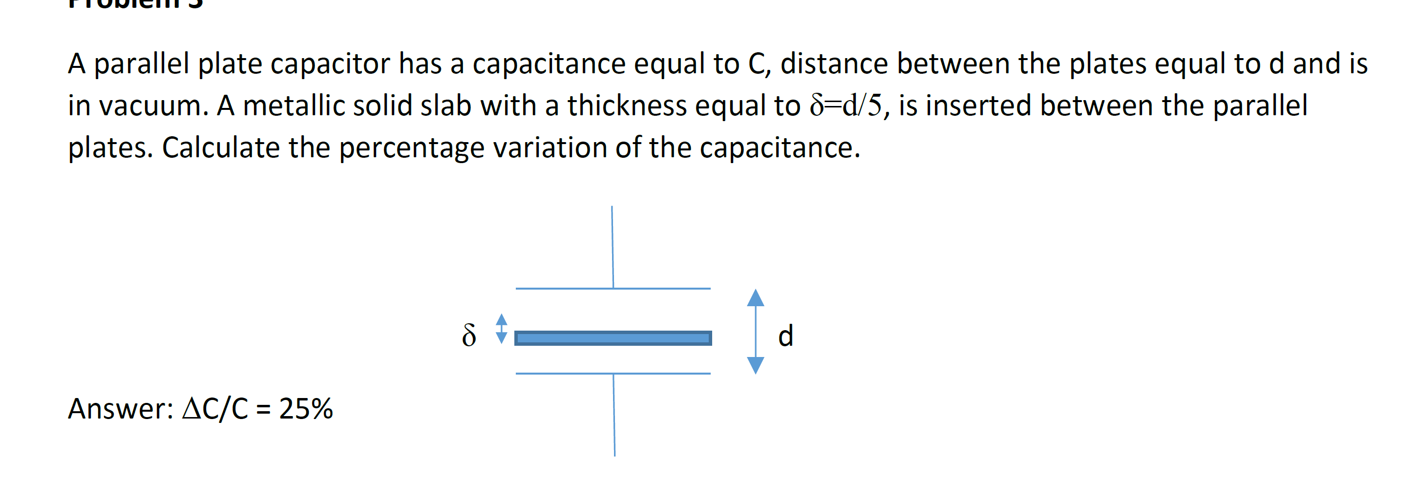 Solved A parallel plate capacitor has a capacitance equal to | Chegg.com