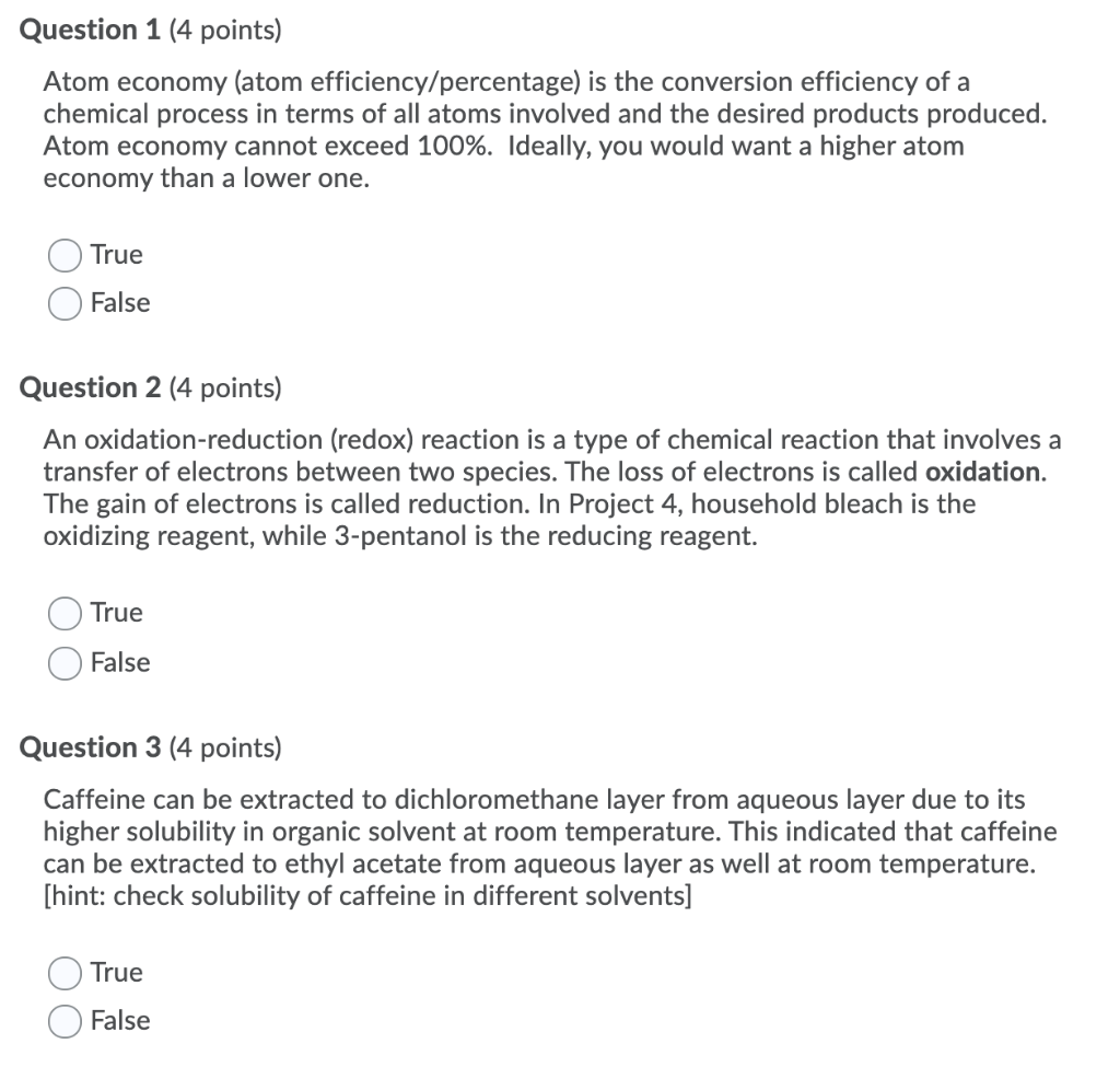 Solved Question 1 (4 points) Atom economy (atom | Chegg.com