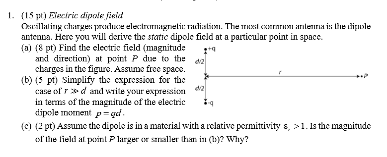Solved 1. (15 pt) Electric dipole field Oscillating charges | Chegg.com
