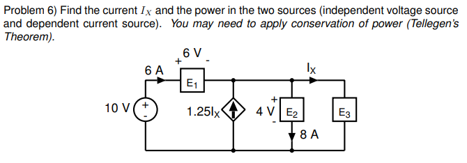 Solved Problem 6) Find the current Ix and the power in the | Chegg.com