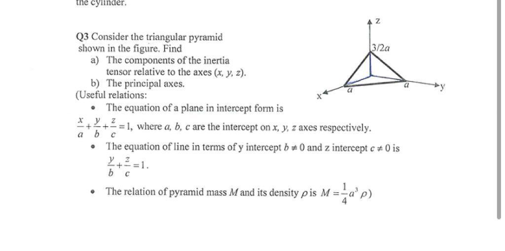 Solved the cylinder, a Q3 Consider the triangular pyramid | Chegg.com