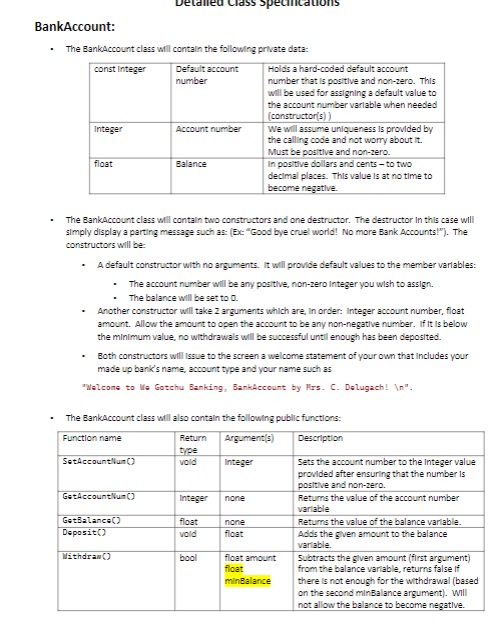 Solved BankAccount: - The BankAccount class will contain the | Chegg.com
